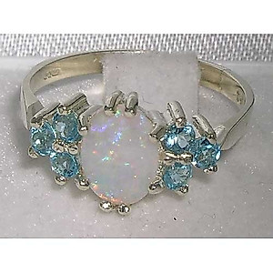LetsBuyGold 925 Sterling Silver Natural Opal and Blue Topaz Womens Promise Ring - Size 11.5