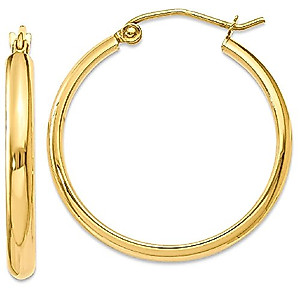 14K Yellow Gold Round Hoop Earrings