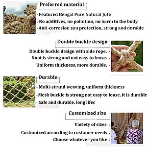 RZM Rope Netting Heavy Duty, Climbing Rope Net Playground Treehouse Hemp Safety Net Stair Balcony Protection Netting Kids Outdoor Swing Toys (Size : 1 * 2m(3 * 7ft))