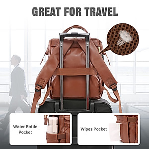 LOVEVOOK Laptop Backpack for Women,Soft Faux Leather,Travel Backpack Purse Laptop Bag for Women,Nurse Bag Teacher Backpack,Bookbag Business Laptop Backpack Women,Work Bag with USB Port,14 inch,Brown
