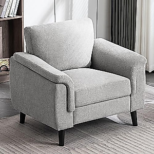 ELUCHANG Oversized Accent Chair, Linen Fabric Mid Century Modern Chair with Solid Wood Frame & Soft Cushion, Comfy Upholstered Armchair Reading Chairs for Living Room, Small Spaces, Light Gray, 2PCS