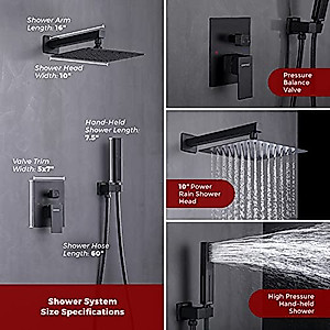 VANFOXLE Shower Faucets Sets Complete Matte Black Shower System 10 inches Rainfall Shower Head with 2 in 1 Handheld, Modern Shower Faucet Fixture Combo Set Rough-in Valve Body and Trim Included