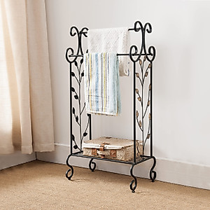 Kings Brand Furniture Black Metal with Gold Leaf Free Towel Rack Stand with Shelf
