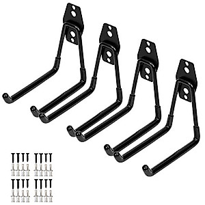 Whrsinlor Wall Mount Heavy Duty Double Utility Tools Hooks with Anti-Slip Coating for Garage Storage Organizer Shovels Chair Hose, 4 Pack 5 Inches Garage Hooks…