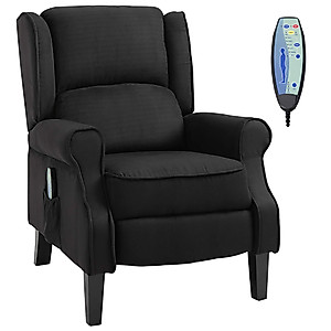 HOMCOM Wingback Heated Vibrating Massage Chair, Accent Sofa Vintage Upholstered Massage Recliner Chair Push-Back with Remote Controller, Black