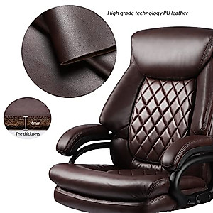 400lbs Big and Tall Office Chair Wide Spring Seat Executive Office Chair Back Support Home Office Desk Chair for Heavy People Computer PU Leather Chair with Heavy Duty Casters 360 Swivel Chair (Brown)