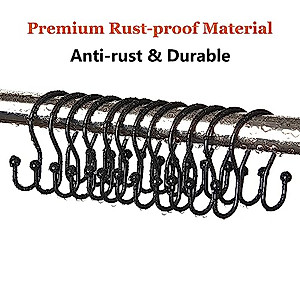 Double Shower Curtain Rings, Double Sided Shower Curtain Hooks Rust Proof for Shower Curtain, Durable Bathroom Shower Hangers Rings for Shower Rods Curtain Bathroom (Brushed Black)