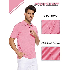 TACVASEN Lightweight Breathable Golf Polo Shirt for Men Elastic Quick Dry Fit Hiking Running Outdoor Shirt for Men Pink