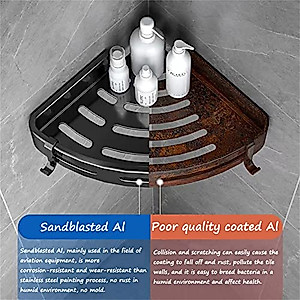 wykasdmd Corner Shower Caddy Organizer Bathroom Corner Storage Organizer Bathtub Rack Black Rustproof Space Aluminum No Drilling Wall Mounted Bathroom Shelf with Adhesive with 4 Hooks (black 3 tiers)