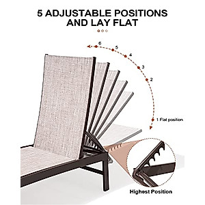 Crestlive Products Aluminum Adjustable Chaise Lounge Chair Outdoor Five-Position Recliner, Curved Design, All Weather for Patio, Beach, Yard, Pool (2PCS Beige)