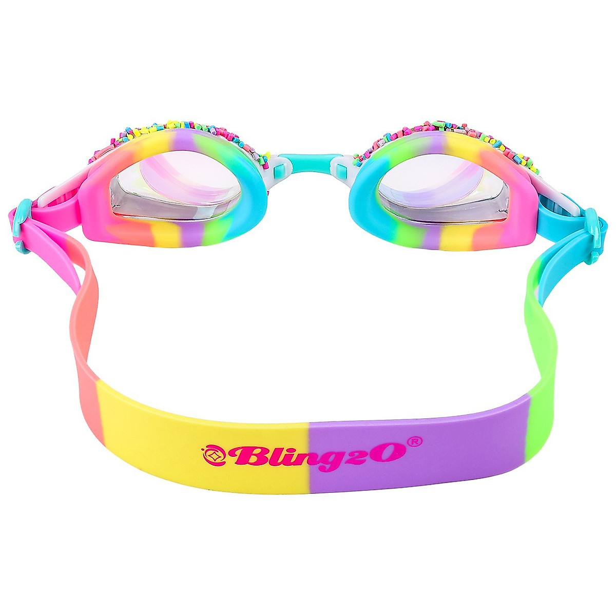 Bling 2O Girls' Rainbow Cake Kids Swimming Goggles (Ages 3+ up) - UV Protection, Latex-Free, 100% Silicone Material - Includes Anti-Fog & Adjustable Nose Piece