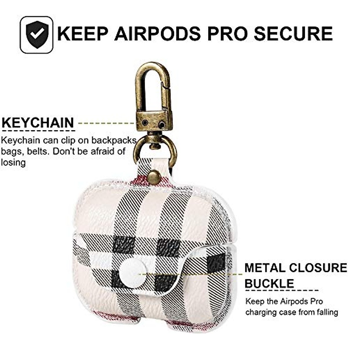 AirPods Pro Case Cute with Keychain Leather Protective Shockproof AirPods 3 Case Cover for Apple AirPods Pro Charging Case - Girl and Women Gift (B)