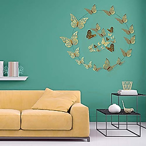 ForTomorrow Butterfly Wall Decals Gold Metallic Paper 3D Home Decor Art Stickers DIY Man-Made Decorative Murals for Living Room Kids Girls Bedroom Nursery Party