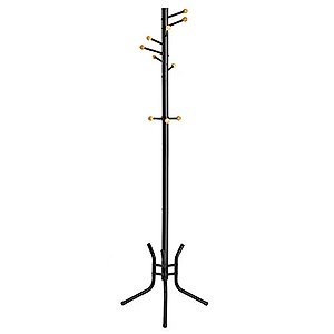 SONGMICS Coat Rack, Freestanding Metal Coat Tree, 11 Hooks with Ball Ends, for Entryway, Bedroom, Living Room, Black URCR028B01