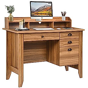 Computer Desk with Storage, Home Office Desk Vintage Desk with 4 Drawers & Hutch, Home Desk Computer Table Desk with Drawers for Bedroom, Farmhouse Desk, Rustic Oak