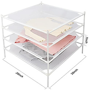 johgee Clothes Drying Rack, 4-Layer Sweater Laundry Drying Rack, Mesh Drying Rack Clothing for Indoor & Outdoor,White