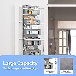 HolaDream Over The Door Organizer with 5 Large Pockets, Sturdy Foldable Hanging Organizer with Clear Window and 2 Metal Hooks, Behind Door Versatile Storage for Pantry Nursery Room Closet Bathroom
