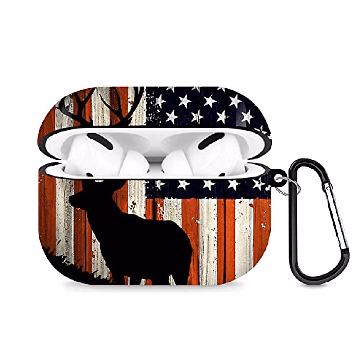 Deer American Flag Airpods pro Case Compatiable with Airpods pro - Airpods Cover with Key Chain, Full Protective Durable Shockproof Personalize Wireless Headphone Case