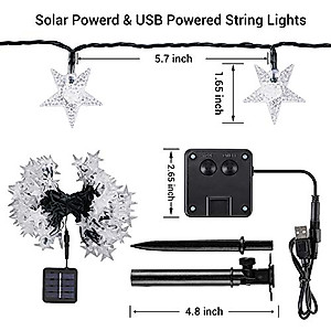 OxyLED Solar String Lights Outdoor Christmas 59 Ft 110 LED Star Lights Decorative 8 Modes USB Rechargeable Twinkle Fairy Lights Waterproof for Garden Patio Backyard Wedding Party Warm White