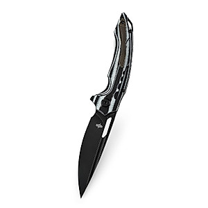 BESTECH KNIVES Pocket Folder Folding Knife: 3.54" N690 Steel Black Blade, Carbon Fiber and G10 Scales, Flipper, Liner Lock, EDC Titanium Clip, BL02D (White 02)
