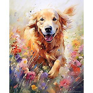 Cross-Stitch Stamped Kits, 11CT 3 Strands 16x20 inch, Loyal Golden Retriever Printed Cross Patterns, Embroidery Crafts Needlepoint Kit, Beginners Starter Kits, DIY Handmade Gifts