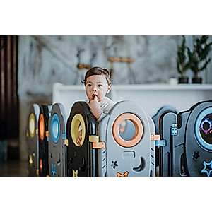 Baby Safety Playpen: Safe Zone Playpen Gray Black Baby Playpen - Kids Activity Center Playard, Safe Play Yard Play Pen with Games & Door for Infants (Gray & Black, 14 Panels)