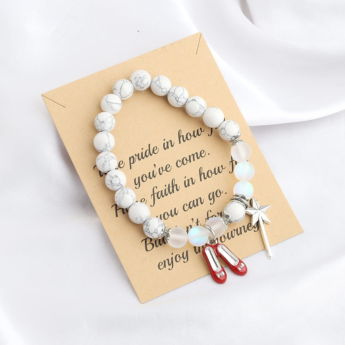 FUSTMW Wizard Oz Shoe Bracelet Dorothy Ruby Gifts Ruby Red Slippers Jewelry Movie Fans Inspired Gifts Magic Wand Charm (White)