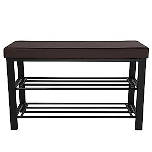 SONGMICS Shoe Bench, 3-Tier Shoe Rack for Entryway, Storage Organizer with Foam Padded Seat, Faux Leather, Metal Frame, for Living Room, Hallway, 12.2 x 31.9 x 19.3 Inches, Brown ULBS58Z