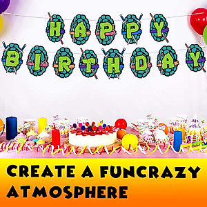 Ninja Superhero Happy Birthday Decorations Banner Backdrop Background Green American Comics Turtles Theme Decor for Boy Kid 1st Birthday Party Nursery Baby Shower Photo Booth Props Favors Supplies