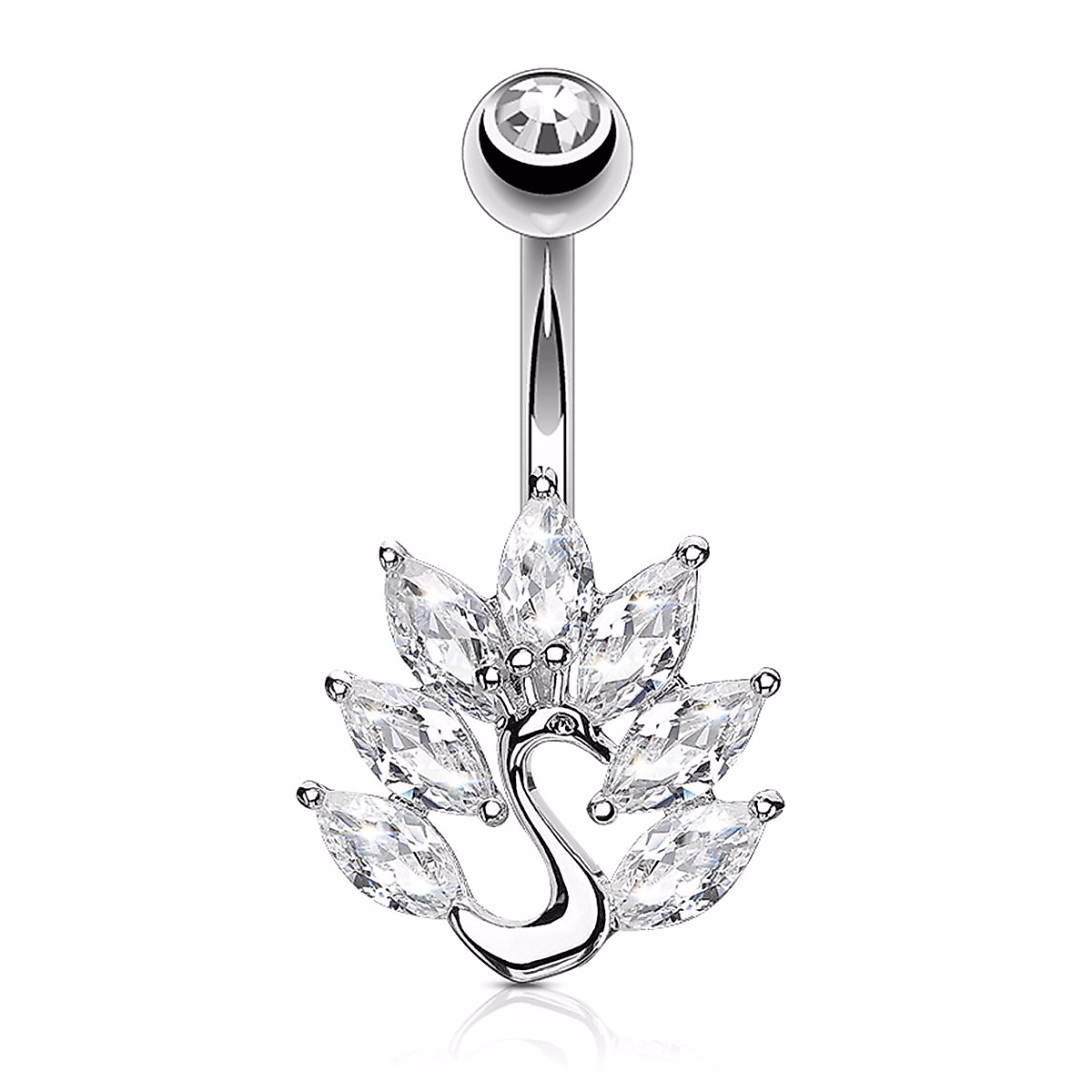 Forbidden Body Jewelry Surgical Steel CZ Simulated Diamond Feathers Peacock Belly Button Ring