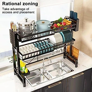 Dish Drying Rack,Over The Sink Dish Drying Rack,2 Tier Large Capacity Dish Rack, Sink Organize Stand, Kitchen Counter Storage Shelf Kitchen Organizers and Storage Rack for Bowls Dishes Utensils Dual