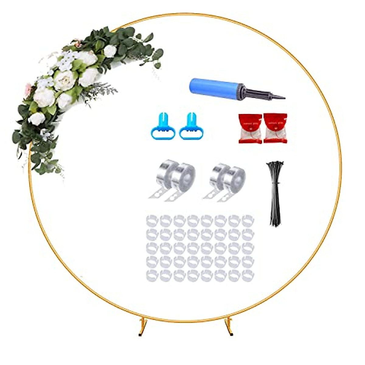 6.56FT Gold Round Wedding Arch Stand, Metal Circle Balloon Arch Backdrop Stand Frame, Garden Ballon Flower Arch Holder Stand for Wedding, Birthday Party, Wedding, Birthday Party (Gold)