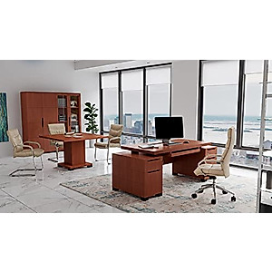 Zuri Furniture 79" Modern Ford Executive Desk with Filing Cabinets - Light Wood