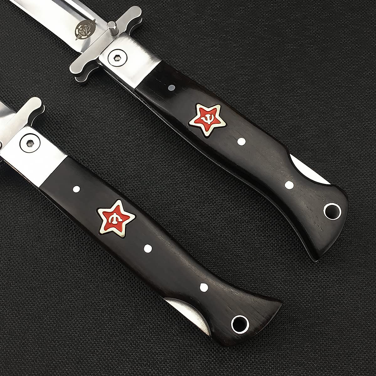 8.7inch EDC Folding Lock Back Pocket Knife with Leather Sheath, 440C Steel Blade Wood Handle, Tactical Pocket Knife with Hand-Blocking Design for Camping Survival