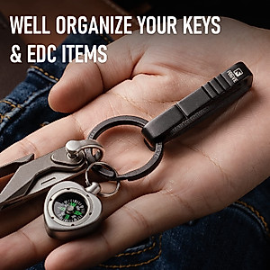 FEGVE Titanium Key Belt Clip with Key Ring, Belt Key Holder Key Chain Clip Black Keychain for men (Black)