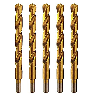 VALYRIANTOOL Titanium Drill Bit Set 5PCS 1/2" HSS Jobber Drill Bits, Premium 4341 High Speed Steel Drill Bits Set with 3/8" Reduced Shank for Drilling on Mild Steel, Copper, Aluminum (1/2"(5PCS))