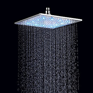 Zovajonia Brushed Nickel LED 12 Inch Shower Head Color Changing Brass Showerhead Square Rainfall Top Sprayer