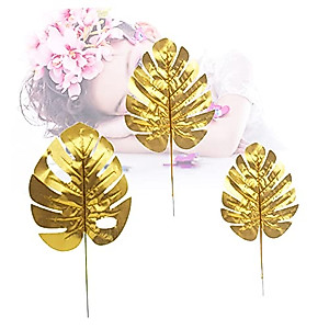 VOSAREA 36 pcs Artificial Foliage Wedding Decoration Golden Leaves Simulation Plants Faux Plants Artificial Palm Leaves Hawaiian Leaves Stems Monstera Leaves Decorations Eucalyptus vase