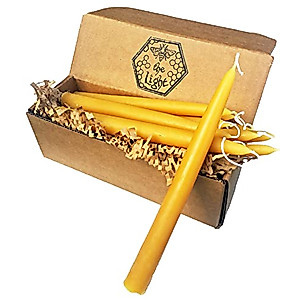 BeeTheLight Beeswax Taper Candles (Pack of 12) - Dipped Style Smokeless Unscented Candles - 12 Hours Burn Time Each - All Natural 100% Pure Beeswax Candle - Handmade Decorative Taper Candle Set