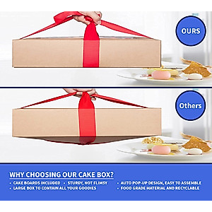 FATRE FOODS (15 Pack) Cake Boxes with Cake Boards INCLUDED – Easy-Assembly, 14 x 10 x 4 Inch, Dessert Boxes with Window, Stickers – Store & Sell Cakes, Cupcakes, Muffins, & Donuts in Bakery Boxes