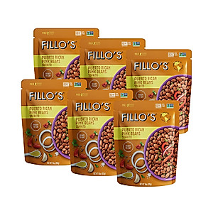 Fillo's Puerto Rican Pink Beans, Ready to Eat Sofrito Beans, 10 oz Pk of 6, Gluten-Free, Preservative-Free, Microwavable Meals, Non-GMO, Vegan, Plant Protein