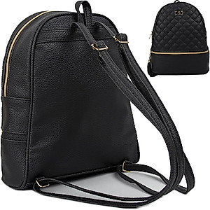Copi Women's Simple Design Fashion Quilted Casual Backpacks Black