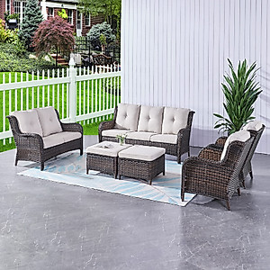 HUMMUH Outdoor Loveseat Sofa 2-Seat PE Rattan Patio Love Seat with Cushions,Deep Seat High Curved Back Armset Sectional Couch for Patio,Garden,Yard,Porch