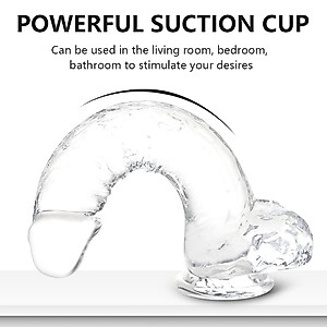9 Inch Realistic Dildo,Body-Safe Material Lifelike Huge Penis with Strong Suction Cup for Hands-Free Play,Flexible Cock with Curved Shaft and Vaginal G-spot and Anal Play (Transparent color2)