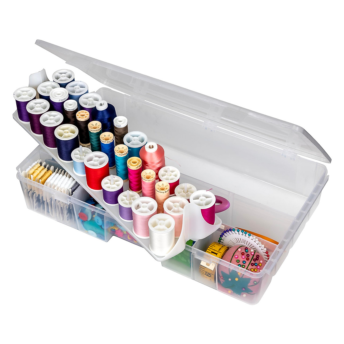 ArtBin 7003AB Sew-Lutions Sewing Supply Storage System with Lift-Out Thread Spool Tray, [1] Plastic Storage Case, Clear