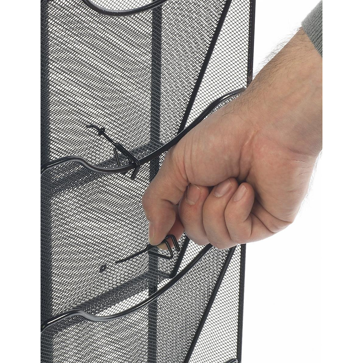 Displays2go Wall Mount Literature Rack, File Folder Organizer, 10 Dividable Pockets (Black Steel Mesh)