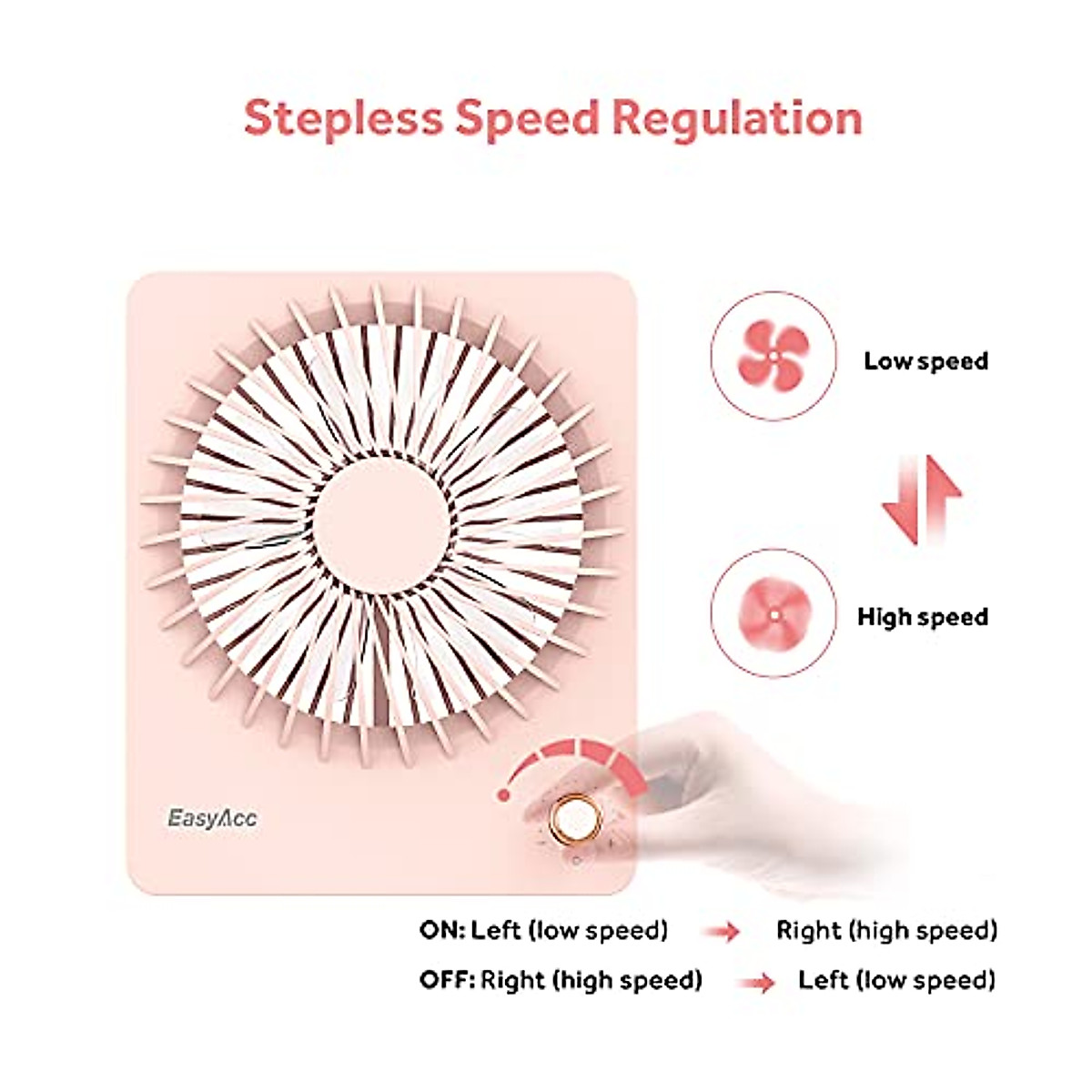 EasyAcc Portable Desk Fan Desktop Fan, 3350 Battery Operated Fan 6-Inch Foldable Travel Fan [ Ultra-Quiet Step-less Speed Control ] 160°Tilt Standing Hanging Fan for Travel Office Home Outdoor