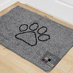 HOME GENIE Muddy Dog Machine-Washable Absorbent Soft Chenille Indoor-Doormat, Rubber Backing, Quick Dry Microfiber Mat, Entryway Front Door Mat, Home Entrance Welcome Doormats, 30x20, Stone Black Paw