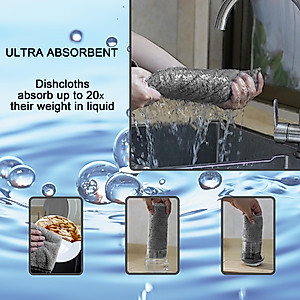 kimteny Kitchen Cloth Dish Towels, 13x28 Inches Premium Dishcloths, Super Absorbent Coral Velvet Microfiber Cleaning Cloths, Fast Drying Rags for Washing Dishes (13x28-6 Pack, Grey)