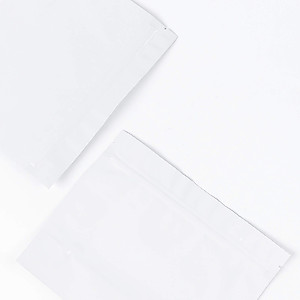 QQ Studio Pack of 100 Double-Sided Glossy Wide Mouth Smell Proof Stand Up Resealable Pouch Bags (Glossy White, 8.25x6.5" (7oz))